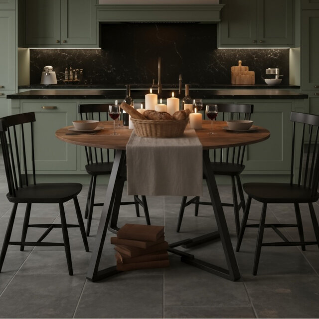 120Cm Round Dining Table With Storage Shelf, Industrial Kitchen Table ...