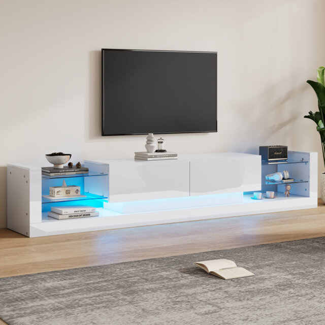 Open Glass Storage Tv Stand With Led Lights For Tv Cabinets Up To 75 ...