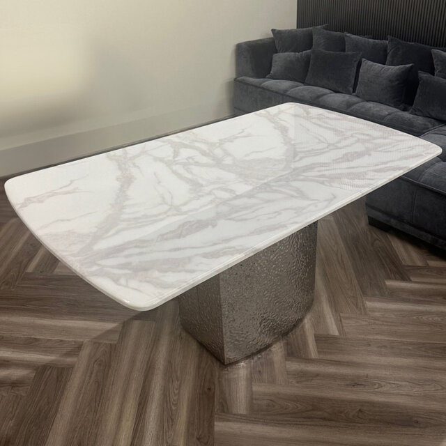 Luxury Roma 180cm / 160cm x 90cm Dining Table White Marble Top Metal ...