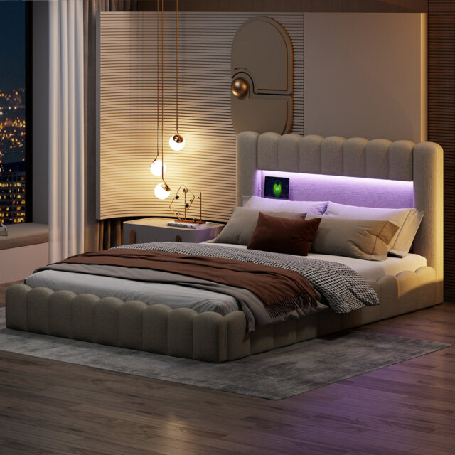 Ottoman Bed Frame With LED Headboard, USB & USB-C Charging Ports, Lift ...