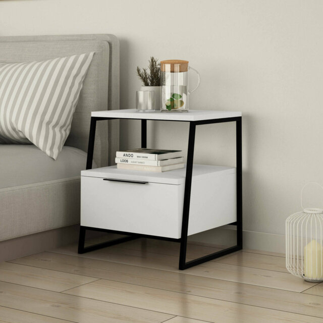 Aires Modern Bedside Table - 45 x 40 x 50 cm - Drop Door Cabinet with ...