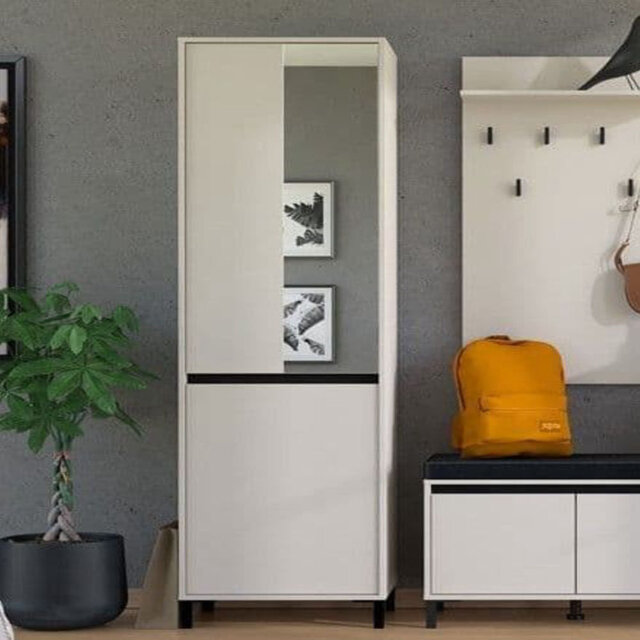 Velaré Cashmere Taupe 54.5cm Wide 2 Door Slim Wardrobe – Narrow Hanging ...