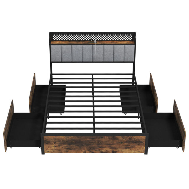 Double Bed Platform Bed With LED Lights & USB Power Outlets by Wayfair ...