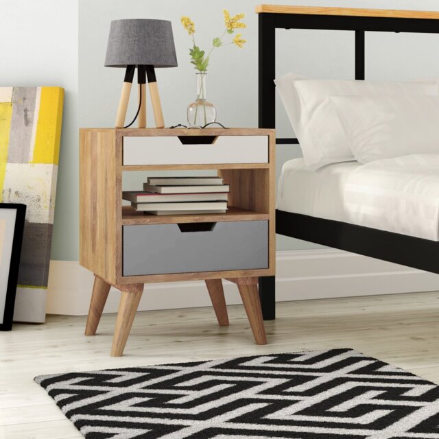 Aliza 2 Drawer Solid Wood Bedside Table by Wayfair | ufurnish.com