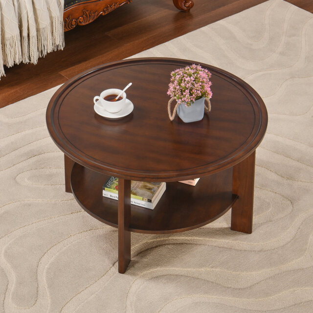 Small Round Wood Coffee Table With Shelf by Wayfair | ufurnish.com