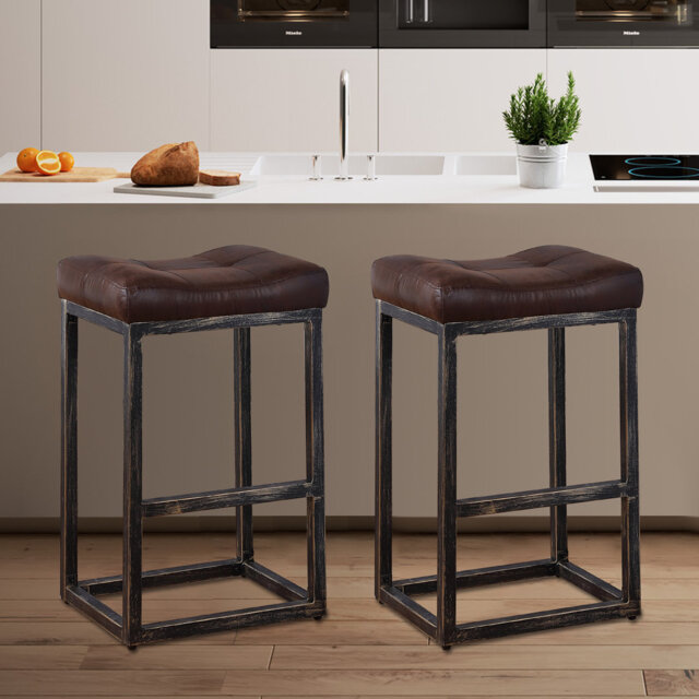 Artemisios Saddle Bar Stool with Vintage Brushed Gold Metal Legs ...