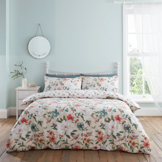Pippa Floral Birds Reversible Duvet Cover Set by Wayfair | ufurnish.com