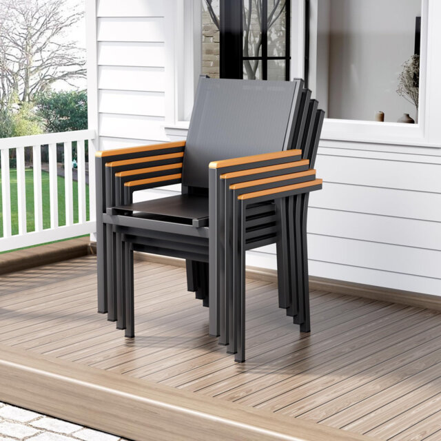 Stackable Dining Room Chairs, Aluminium Textilene, Garden Chairs, Set ...