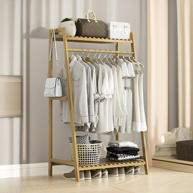 140CM x 50CM Bamboo Clothing Rail Clothes Rack Garment Rail With ...