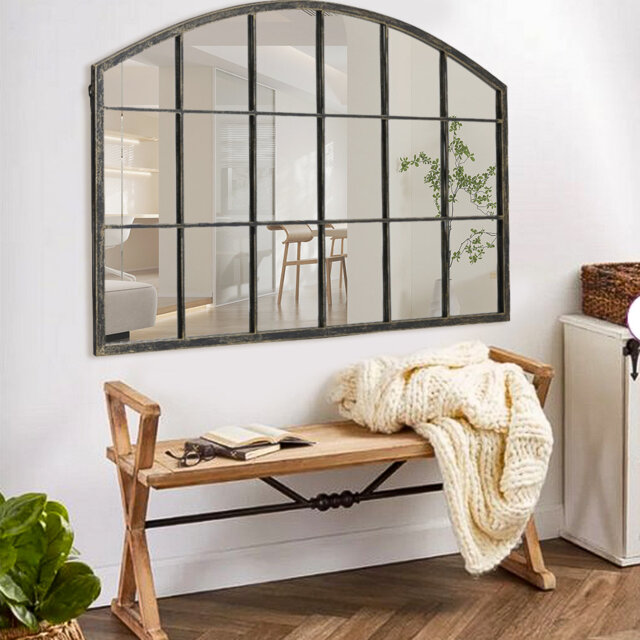 Black Pvc Backboard Arc Top Window Mirror by Wayfair | ufurnish.com