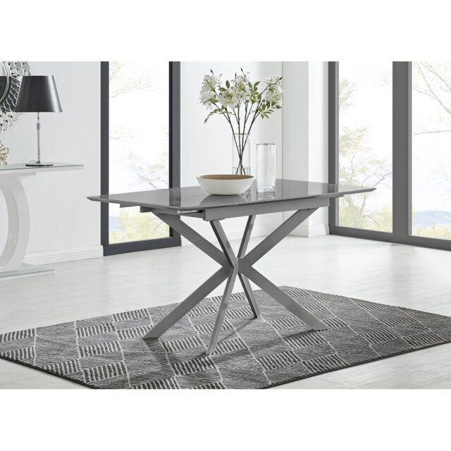 Eubanks Modern High Gloss Extendable Dining Table Set with x6 Luxury ...
