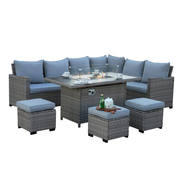 Right Facing Corner 9 Seater Aluminium Top Fire Pit Set With Stools ...