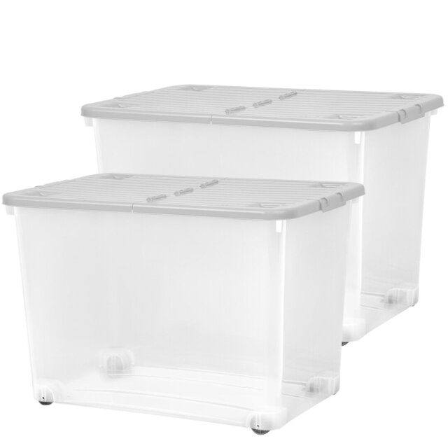 Wham 80L Plastic Storage Box with Wheels and Folding Lid Pack of 3 ...