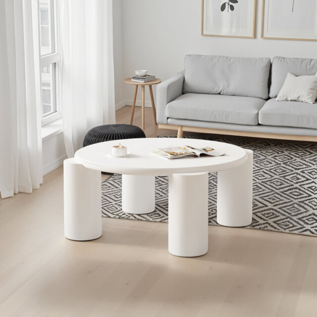 Minimalist Round Coffee Table With 4 Chunky Legs, Modern Sculptural ...