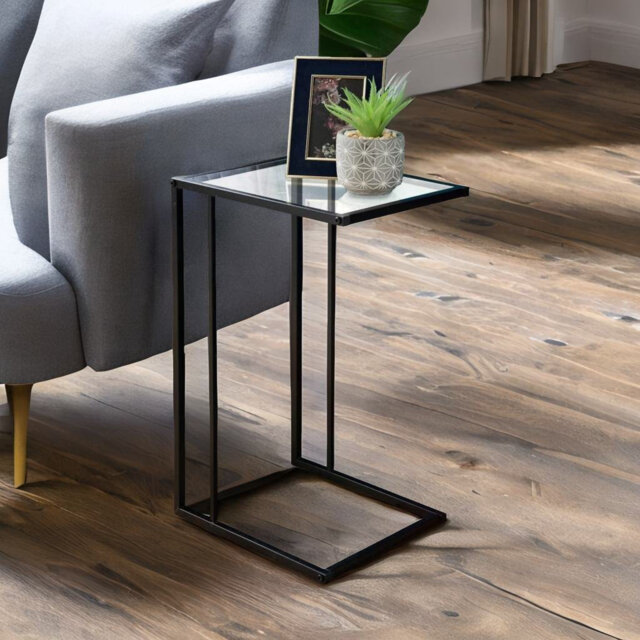 Camaree Glass C Shaped Metal Side Table End Table Living Room Furniture ...