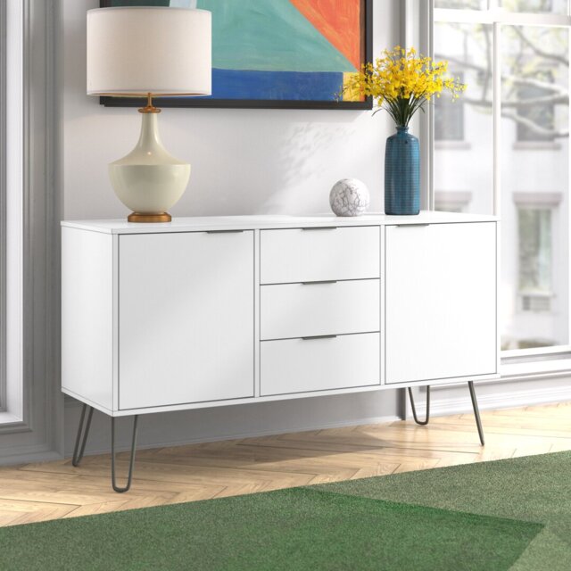 Dufresne Large White Sideboard, 2 Doors and 3 Drawers, Industrial ...