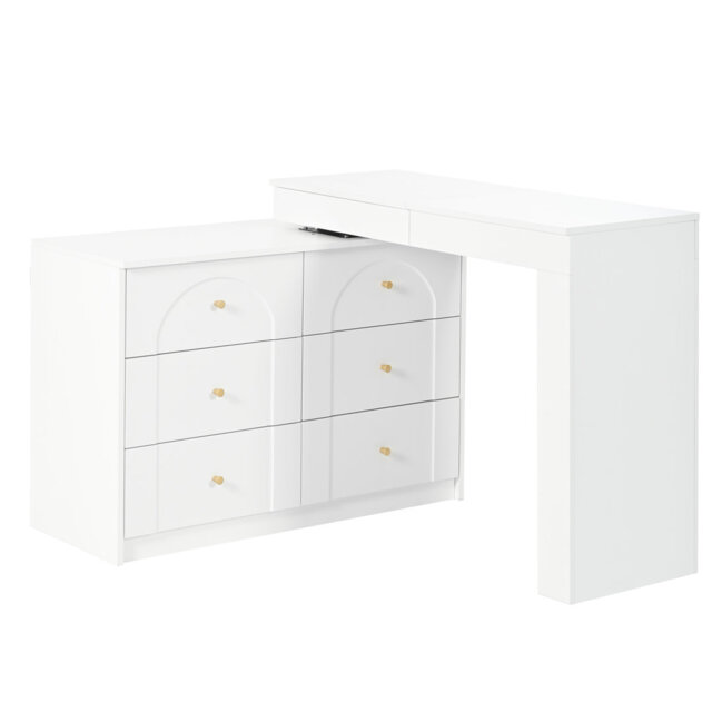 Rotating Dressing Table With 6 Drawers And Led Mirror by Wayfair ...