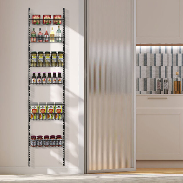 Over The Door Pantry Rack Adjustable Behind Door Organizer W/ 6 Metal ...