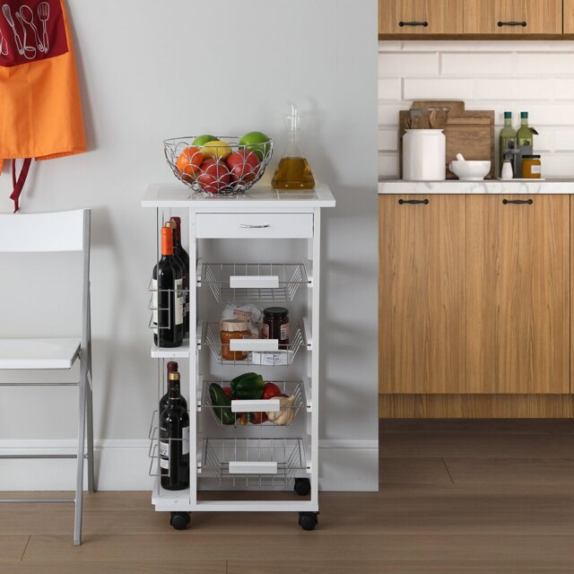 Damaiya 47Cm Kitchen Trolley with Tile Top and Locking Wheels by ...