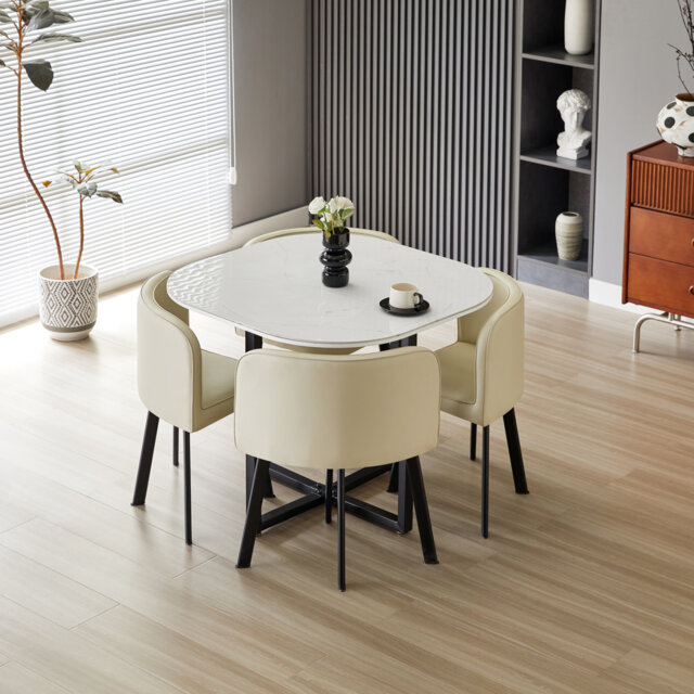 Oliver Nesting Dining Table Set Square With 4 Chairs Beige by Wayfair ...