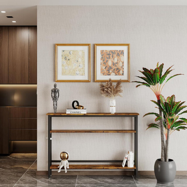 Slim Console Table for Hallway, 100cm Thin End Table Metal Frame ...