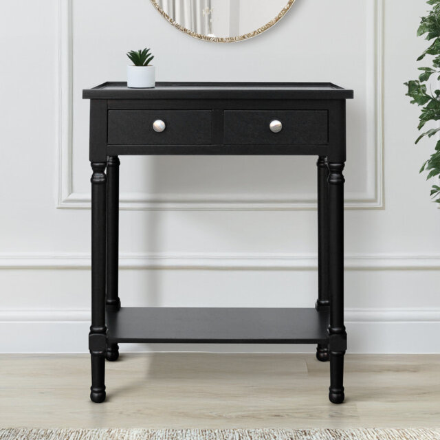 Baranowski 60cm Black Wooden Console Table For Living Room, 2 Drawers ...