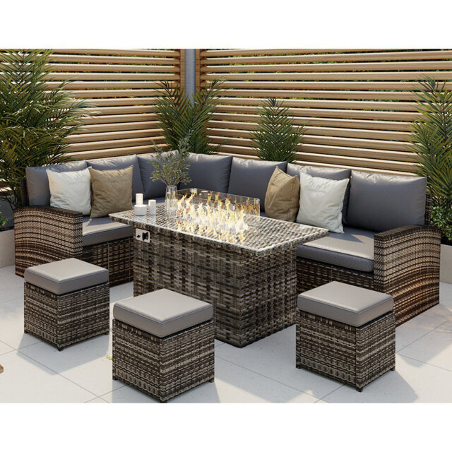Luczak Rectangular 9 Person 140Cm L Outdoor Fire Pit Dining Table Set ...
