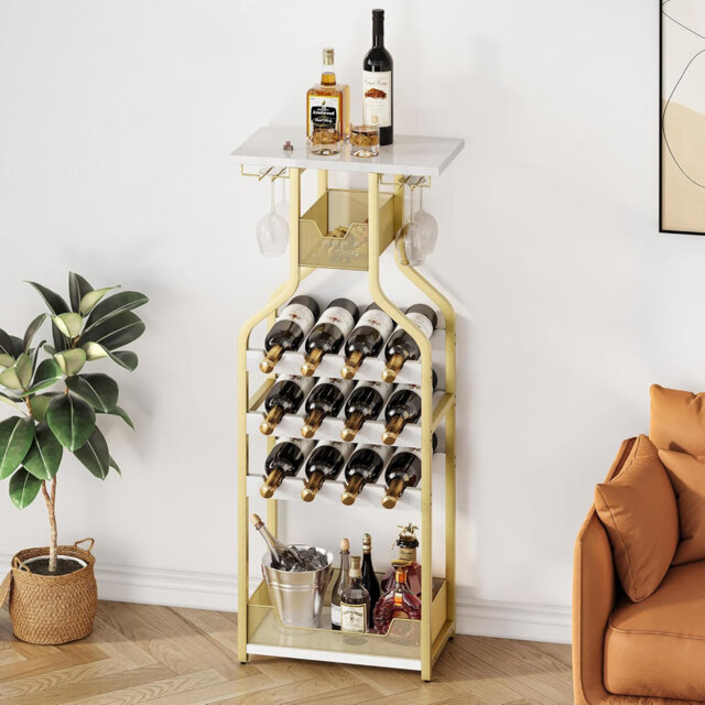 Vintage Freestanding Metal Wine Rack Console Table, 6-Tier Floor ...