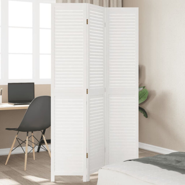 House of Hampton Room Divider 3 Panels White Solid Wood Paulownia by ...