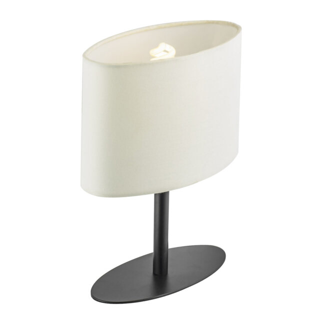 Modern Designer Oval Table Lamp In Matte Black With Off-White Fabric ...