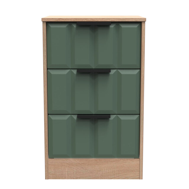 Besian 3 Drawer Bedside Cabinet in Labrador Green & Bardolino Oak ...