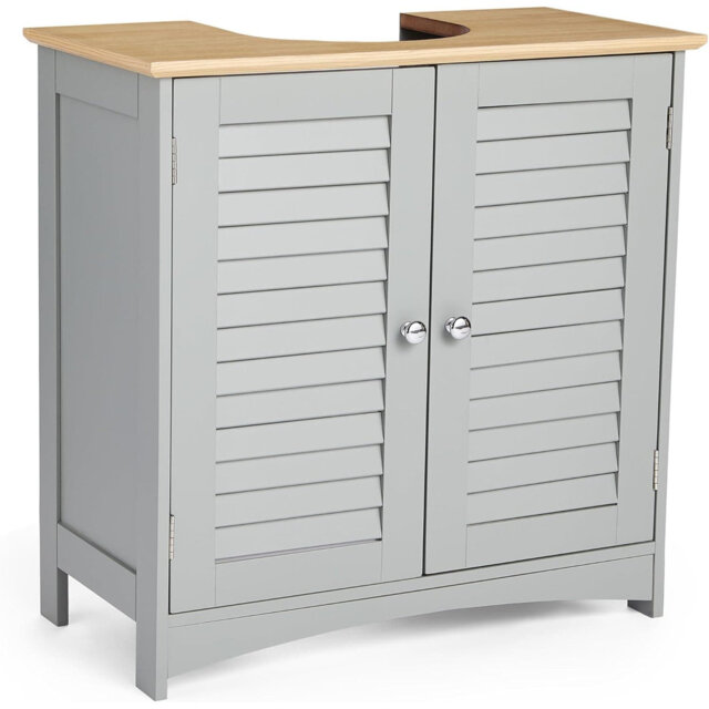 Under Sink Bathroom Cabinet - Freestanding, 2 Shelves, Shutter Style ...