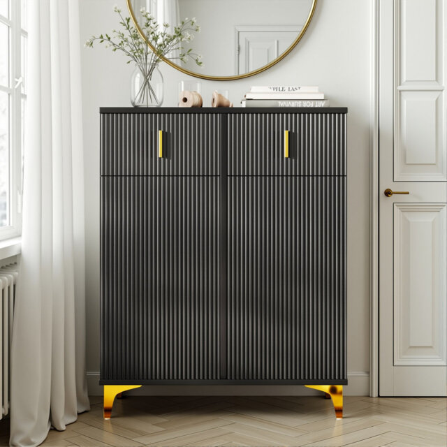 Modern Ribbed Sideboard With Door Cabinet & 2 Drawers, Accent Buffet ...
