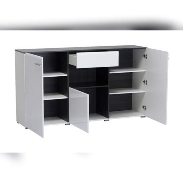 Modern White Gloss 3 Door Sideboard Cabinet With Drawer Stylish Storage ...