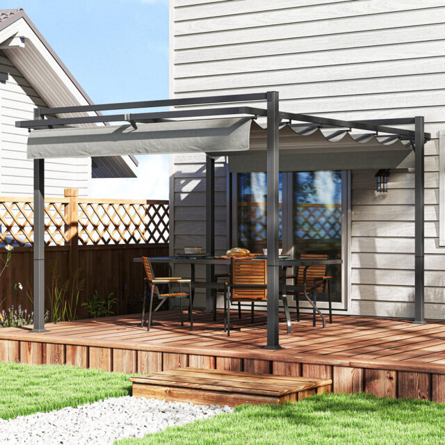3 X 4m Dark Grey Retractable Pergola, Aluminium Frame Garden Gazebo ...
