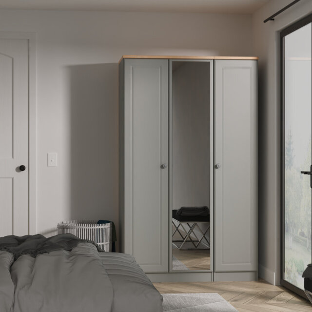 Arpelar Triple Mirror Wardrobe in White Ash & Bardolino Oak (Ready ...