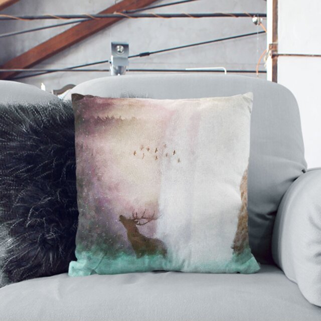 Birds Above a Stag Painting Cushion with Filling by Wayfair | ufurnish.com