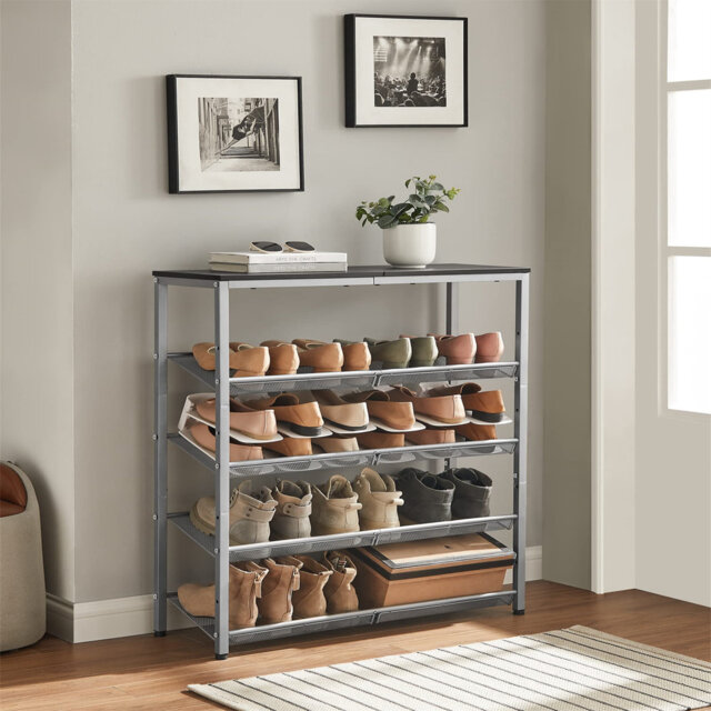 Shoe Rack, 5-Tier Shoe Cabinet With Shelves And Large Top, Adjustable ...