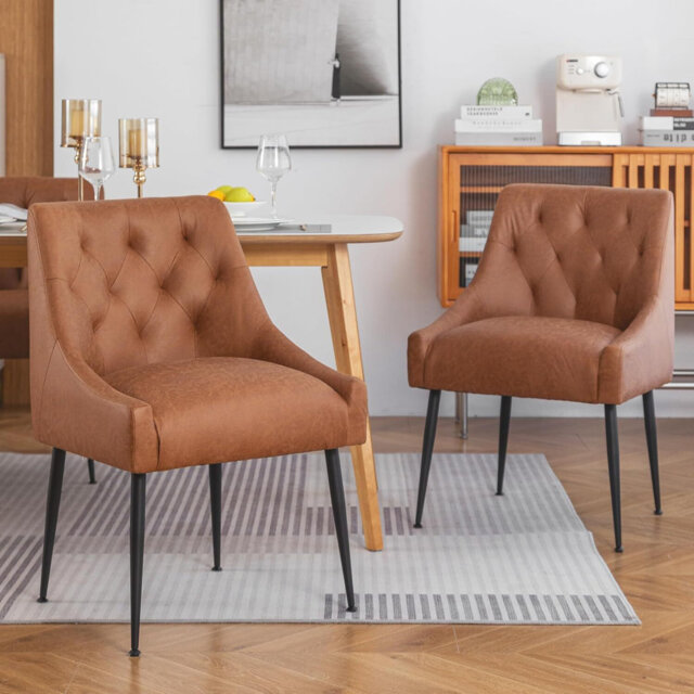 Dining room chairs (set of 2) with backrest, black metal feet, black ...
