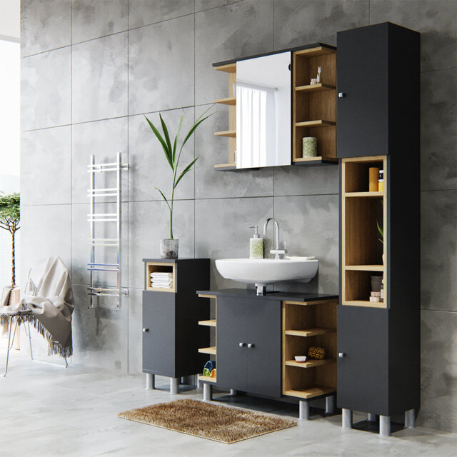 Gravette 4 Piece Bathroom Storage Set with Mirror by Wayfair | ufurnish.com