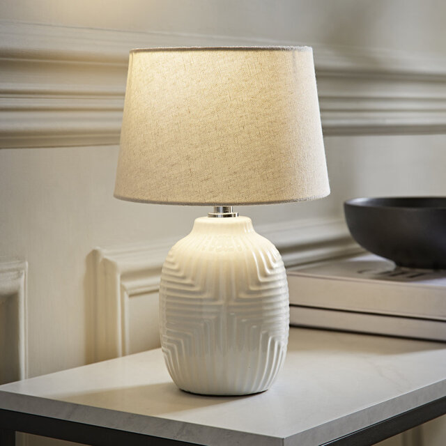 Harrison Taper Shade White Geo Ribbed Pattern Gloss Medium Table Lamp ...