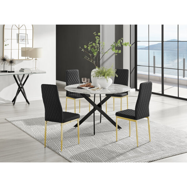 Tierra Modern Chrome Metal & Glass Round Dining Table Set with Faux ...