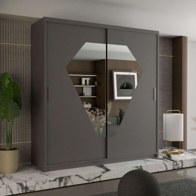 Modern Double Sliding Door Wardrobe in White/Black/Grey Colors with 150 ...
