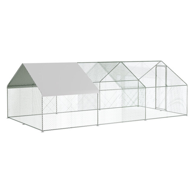 Metal Walk-in Chicken Coop Run with PE Tarpaulin and Lockable Door ...