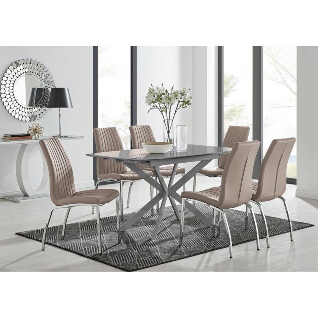 Eubanks Modern High Gloss Extendable Dining Table Set with x6 Luxury ...