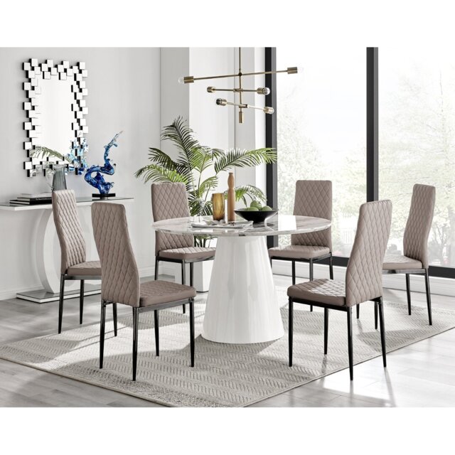 Edzard Statement Round Dining Table Set in Luxury Marble Effect & 6 ...