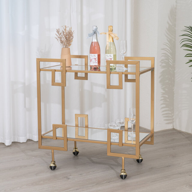 Badrudeen Large Gold Art Deco Mirrored Drinks Trolley With Wheels ...