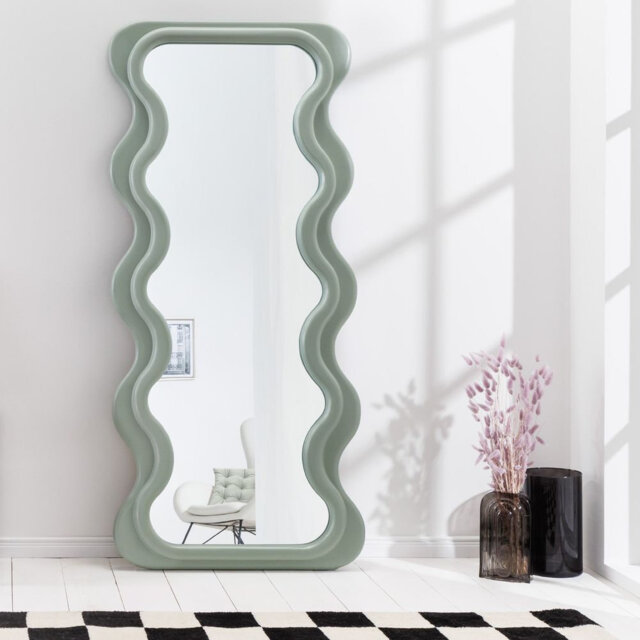 Art Deco design wall mirror Cleidy pastel-wave shape. Rectangular 160cm ...