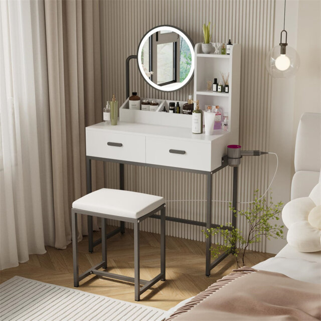Dressing Table With Lighted Mirror And Lamp, Bedroom Compact Dressing ...