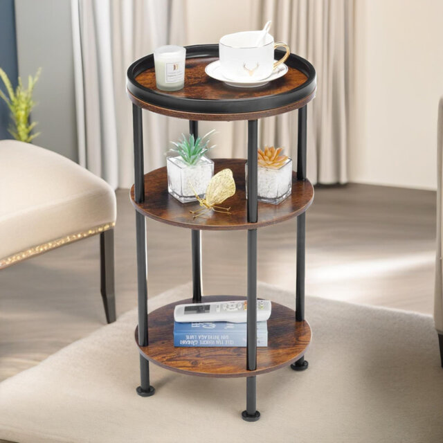 Alamar Rustic 3 Tier Side Table with Storage Shelves, End Table, Living ...